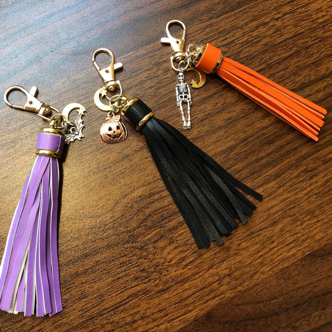 Spooky Halloween Keychains – Faux Leather With Pumpkin, Bat, and ...