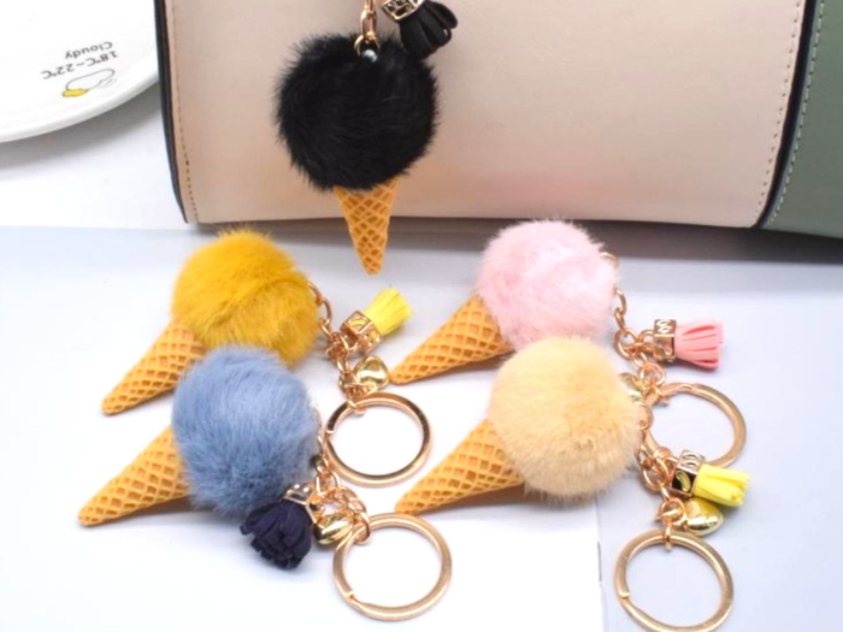 Ice Cream Keychain 10 Colors Kawaii Fluffy Ice Cream Flavors Fuzzy ...
