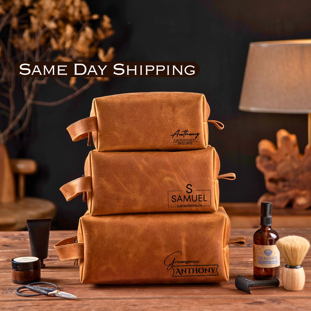 Men's Leather Dopp Kit, Personalized Groomsman Gift, Men's Leather ...
