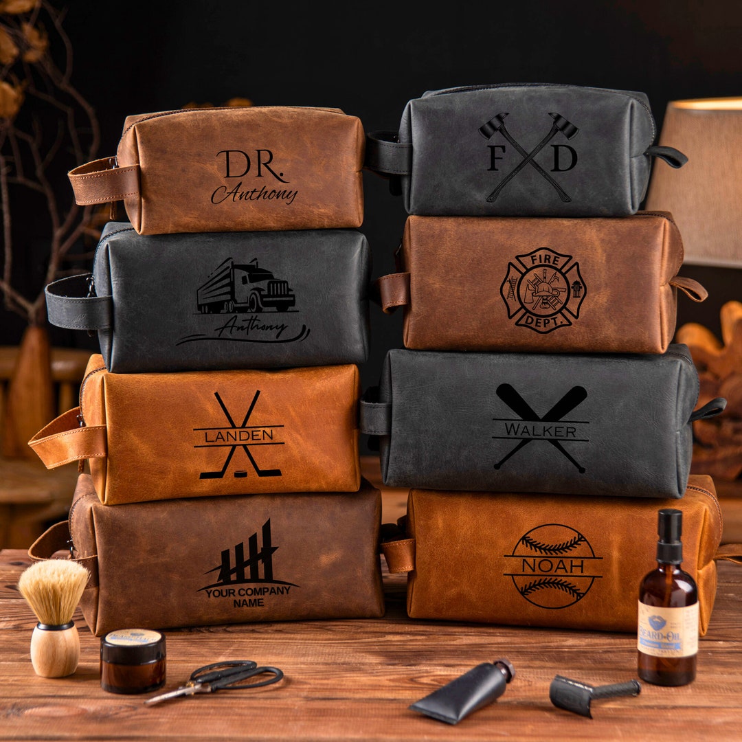 Personalized Groomsmen Gift Dopp Kit Bag Customized Leather Toiletry ...