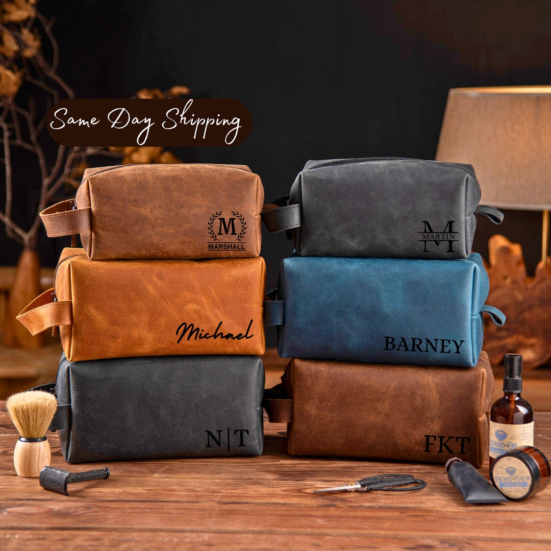 Personalized Men's Leather Travel Bag, Dopp Kit, Gifts for Men, Fathers ...