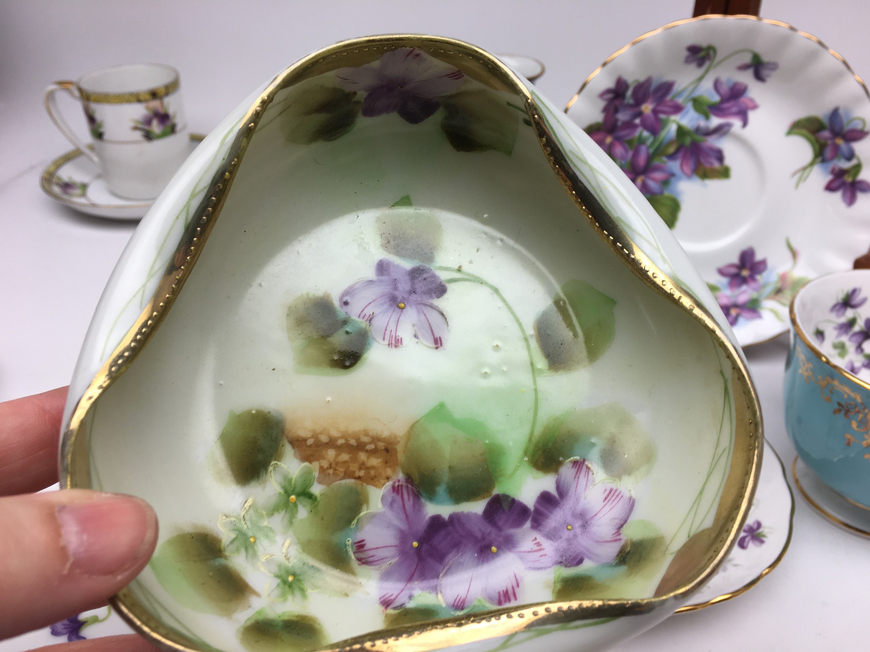 Vintage Porcelain Violets Collection / Teacups, Plates, Cream & Sugar ...