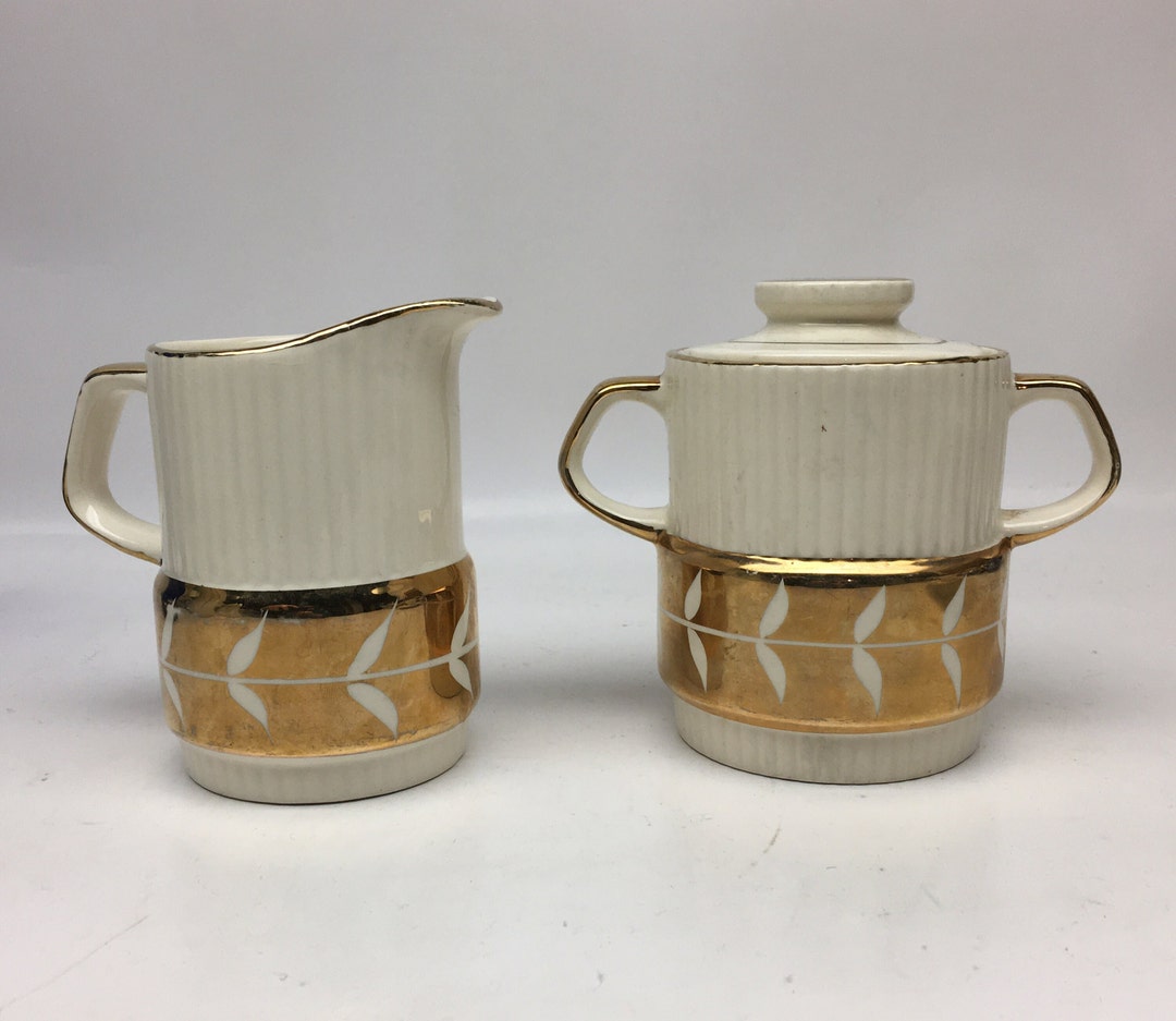 Gibson Gold and White Creamer and Covered Sugar Bowl Set - Etsy