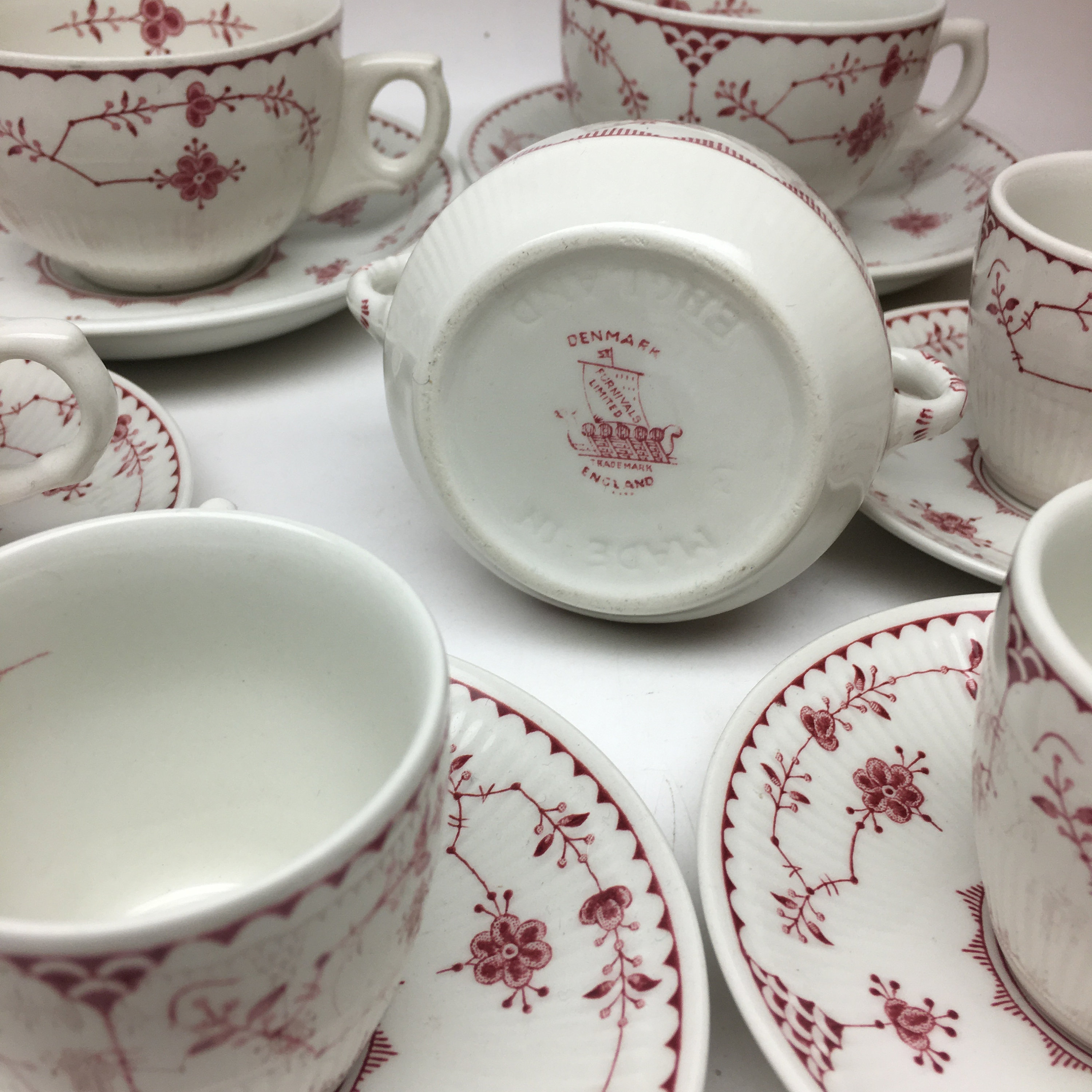 Vintage Denmark Furnivals Ltd, Red Tea/coffee Cups and Saucers, Sugar ...