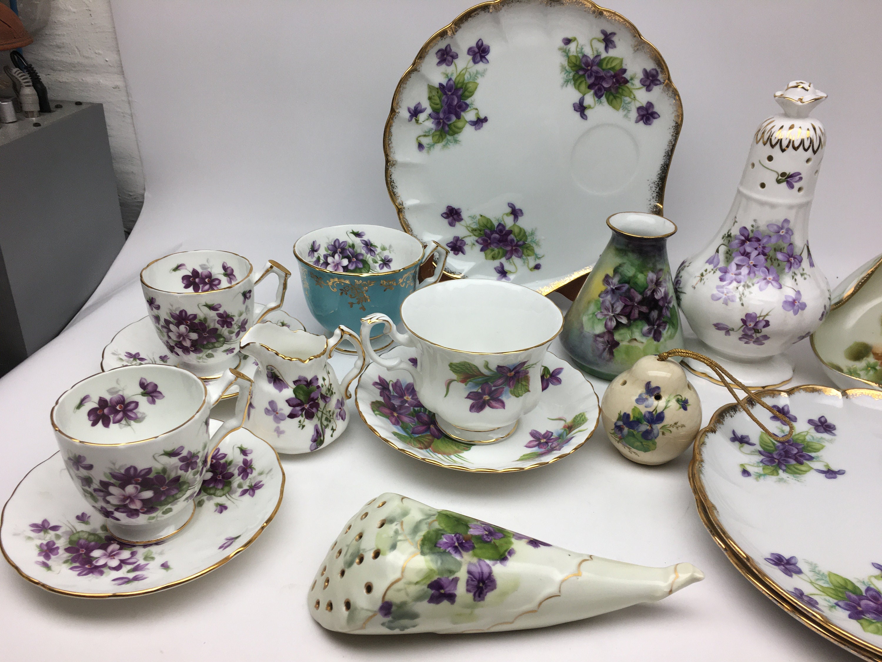 Vintage Porcelain Violets Collection / Teacups, Plates, Cream & Sugar ...