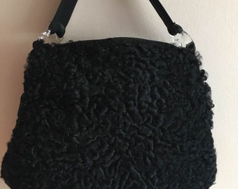 Antique Muff /purse 1920's Black Curly Wool, Zipper Compartment and ...