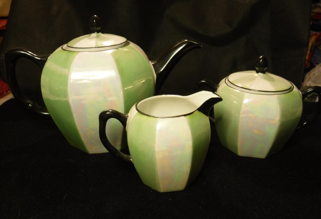 Vintage Bavaria Tea Set, Lusterware Teapot Creamer and Covered Sugar ...