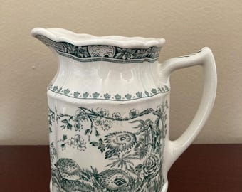 Green and Cream Vintage Transferware Ceramic Vase - Etsy