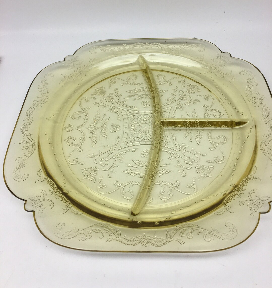 Vintage Federal Yellow Divided Plate/square Plate / Yellow Depression ...