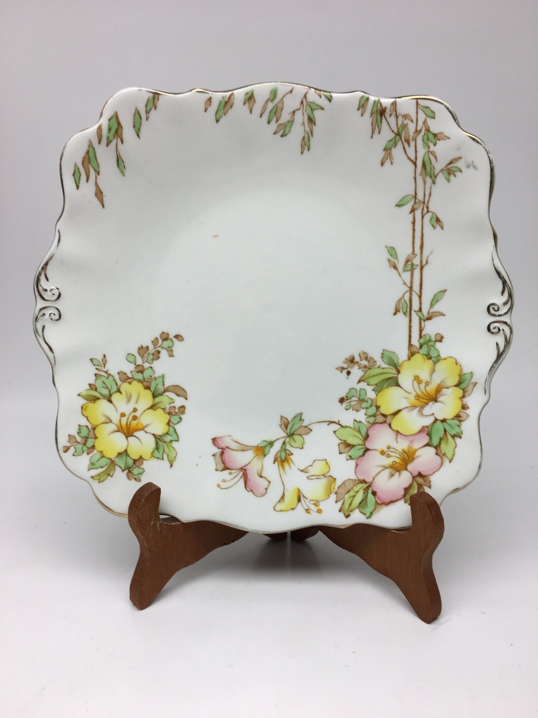 Fine Bone China "azalea" Plate, Vintage Square Light Blue Cake Plate ...
