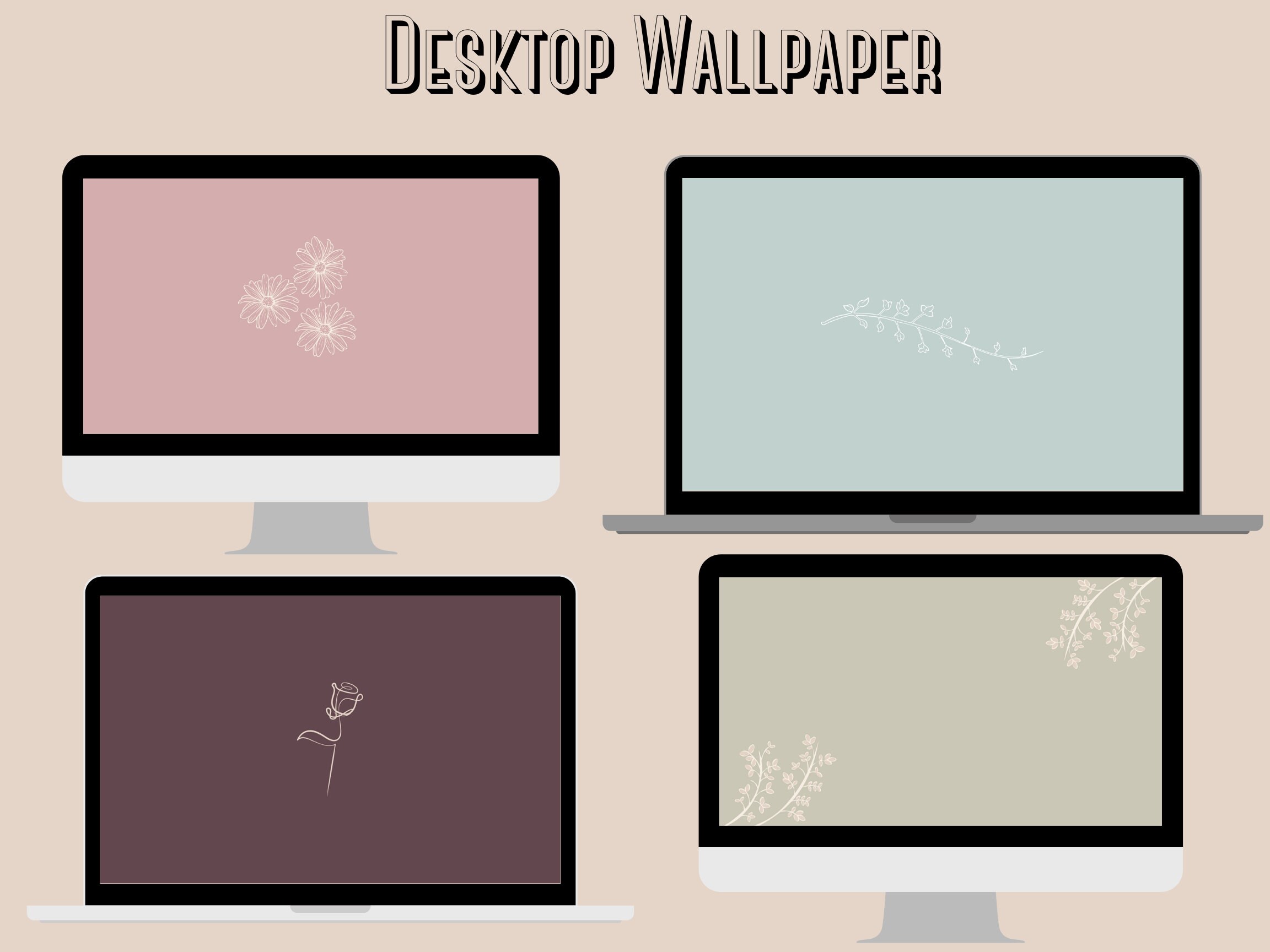 10 Floral Desktop Wallpapers, Boho Backgrounds - Etsy