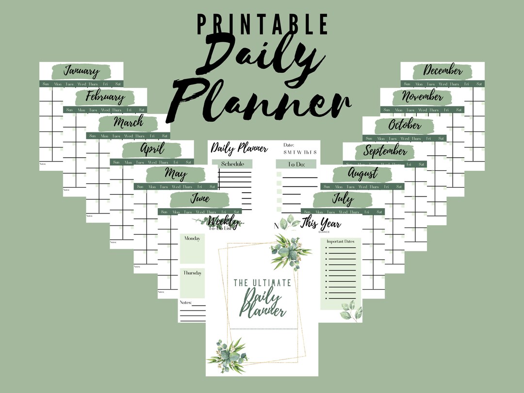 Printable Daily Planner, Boho Daily Planner, Printable Boho Greenery ...