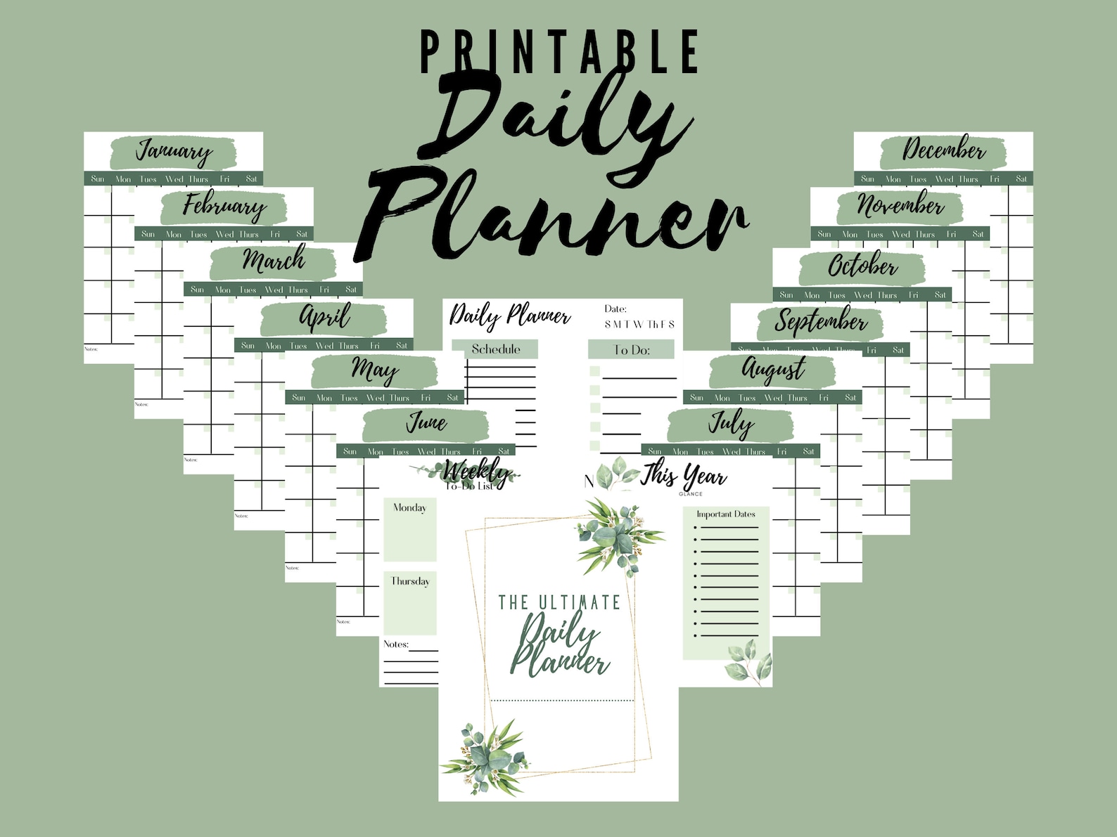 Printable Daily Planner, Boho Daily Planner, Printable Boho Greenery ...