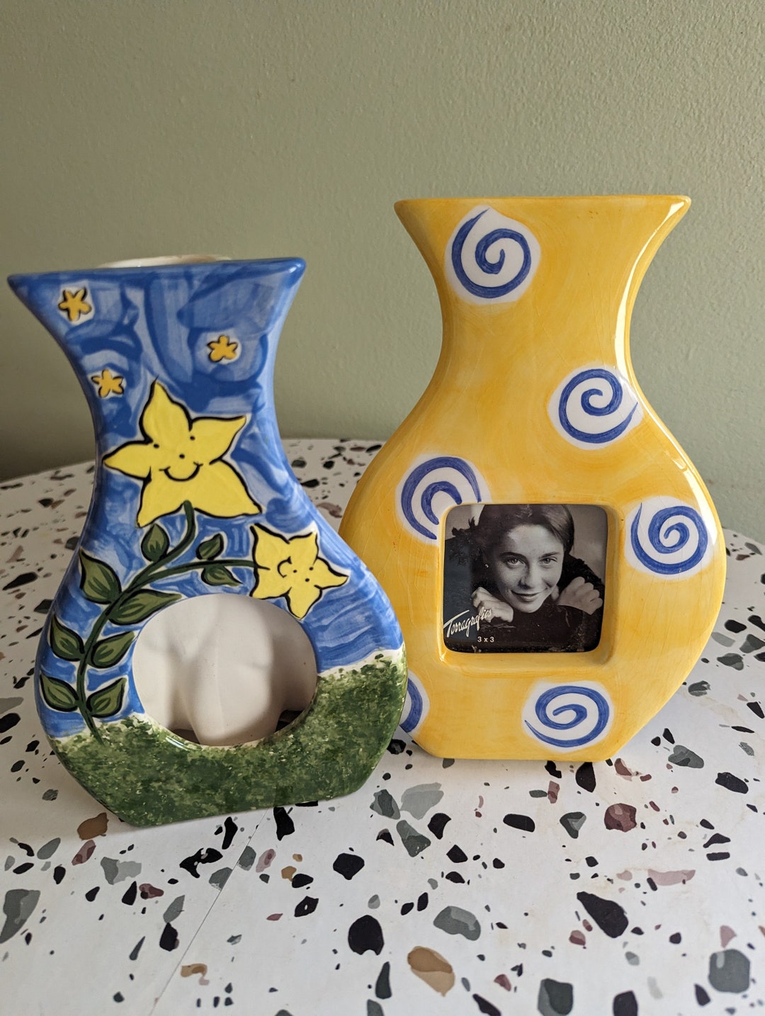 Pair of True Vintage 1996 3x3 Picture Frame and Bud Vase in Blue and ...