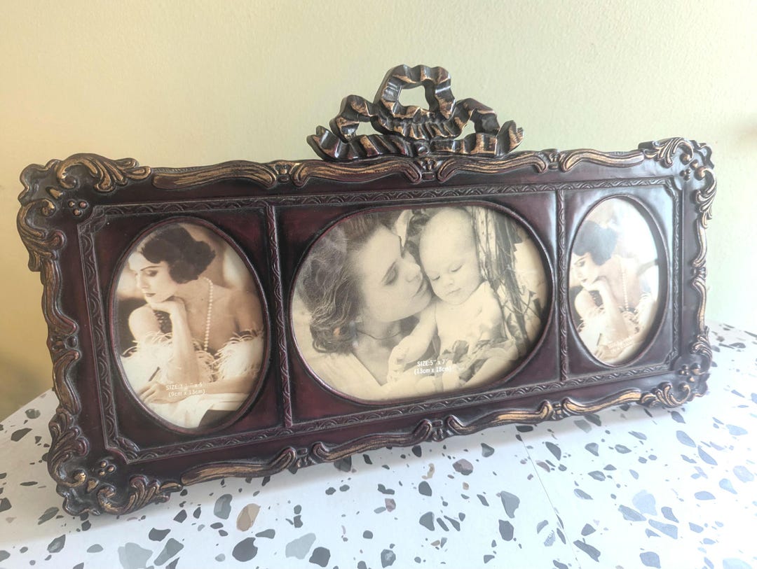 Vintage Plastic Dark Red Collage Frame, Long Rectangular Multi Photo ...