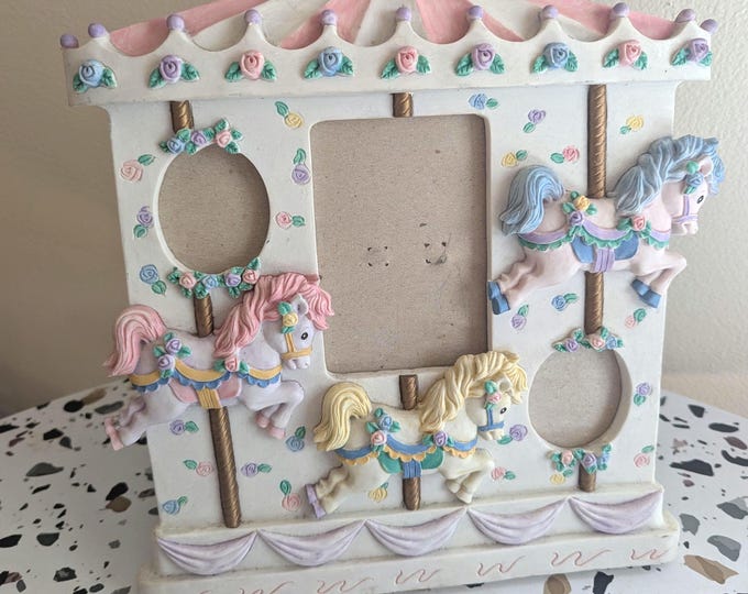 Vintage Ceramic Carousel Picture Frame for Three Small Photos, Three ...