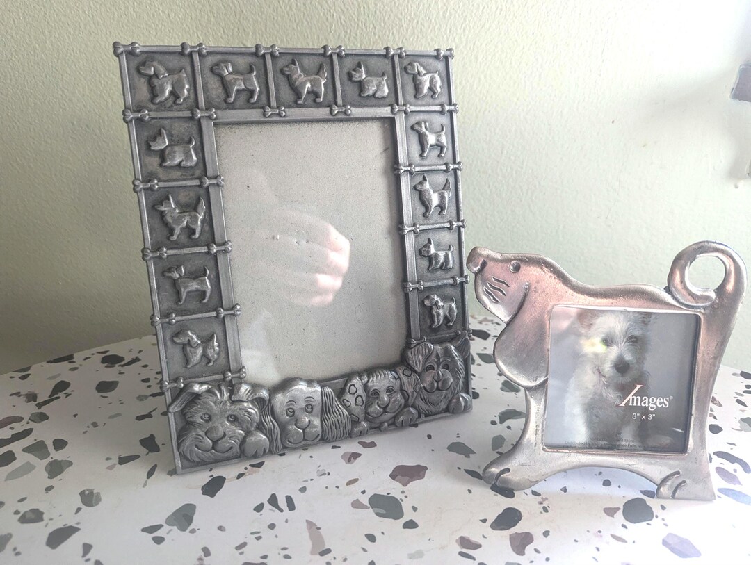 Pair of Vintage Metal 1997 Dog Themed Tabletop Picture Frames for 3.5x5 ...