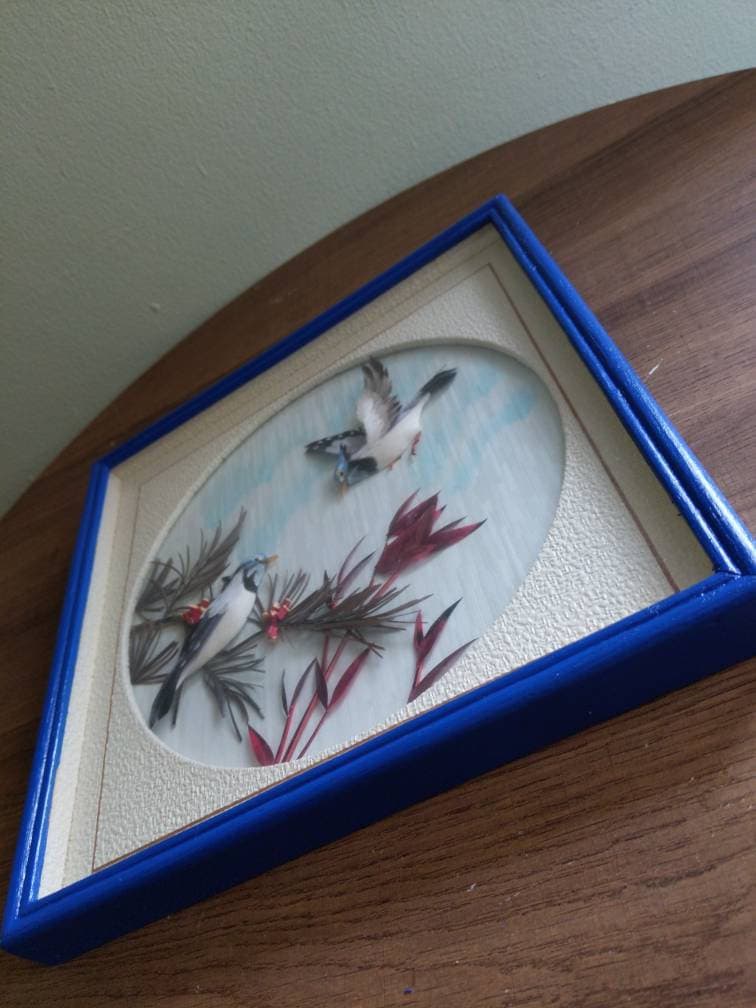 Vintage 3D Bird Art Wall Frame, Upcycled With Hand Painting in Royal ...