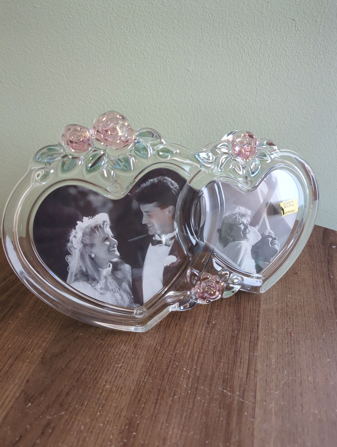 Vintage Heavy, Thick Glass, Heart Shaped Picture Frame for 2 Photos ...