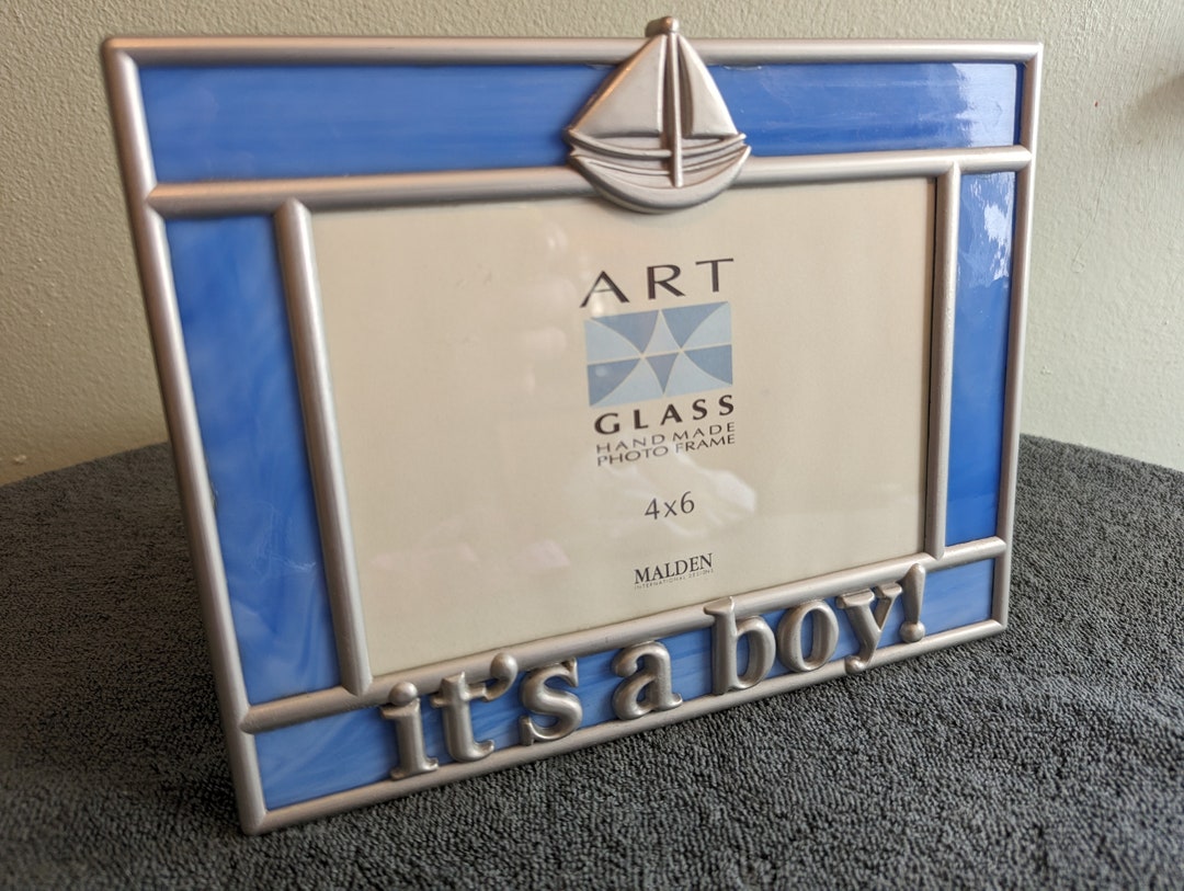 Vintage 2000s Stained Glass Picture Frame for 4x6 Photo, Baby Boy, Blue ...