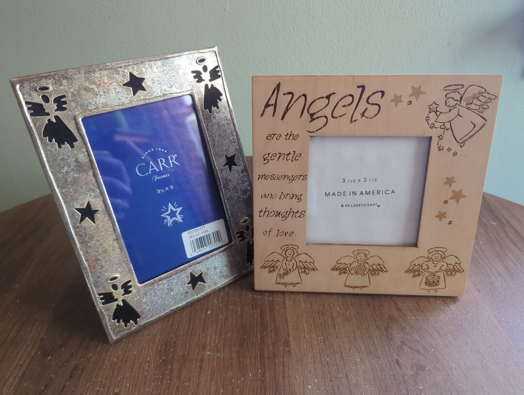 Pair of Vintage 1990s Angel Frames, Metal and Wood Frames for 3.5x5 and ...