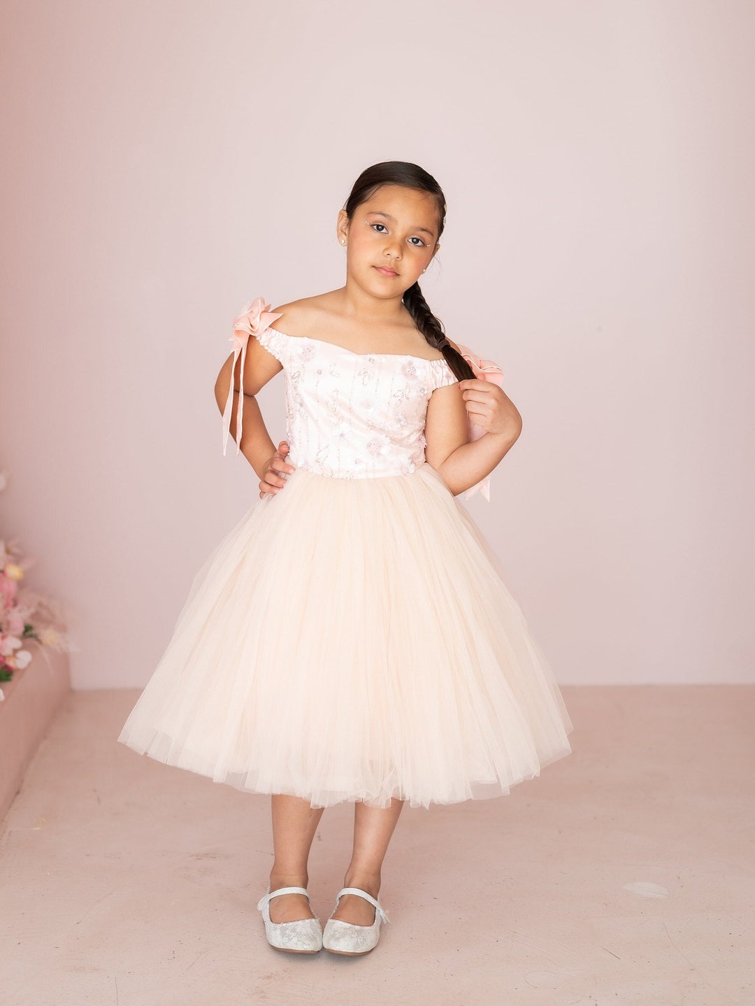 Girl Peach Dress /sequin Dress/ Hand Embroidery Fabric/peach Gown ...