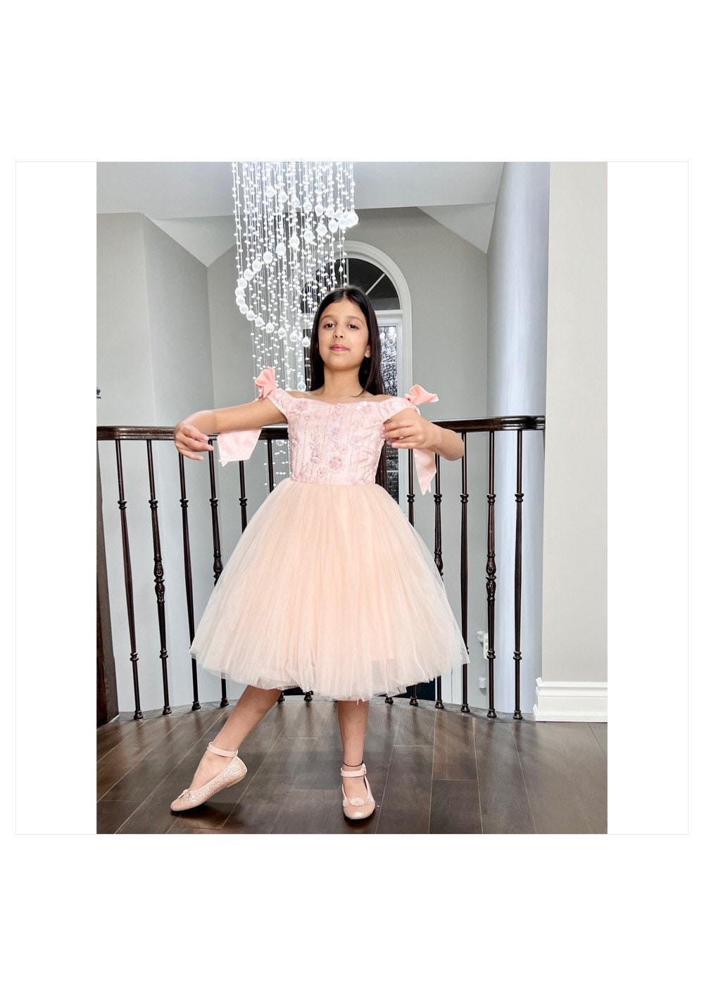 Girl Peach Dress /sequin Dress/ Hand Embroidery Fabric/peach - Etsy