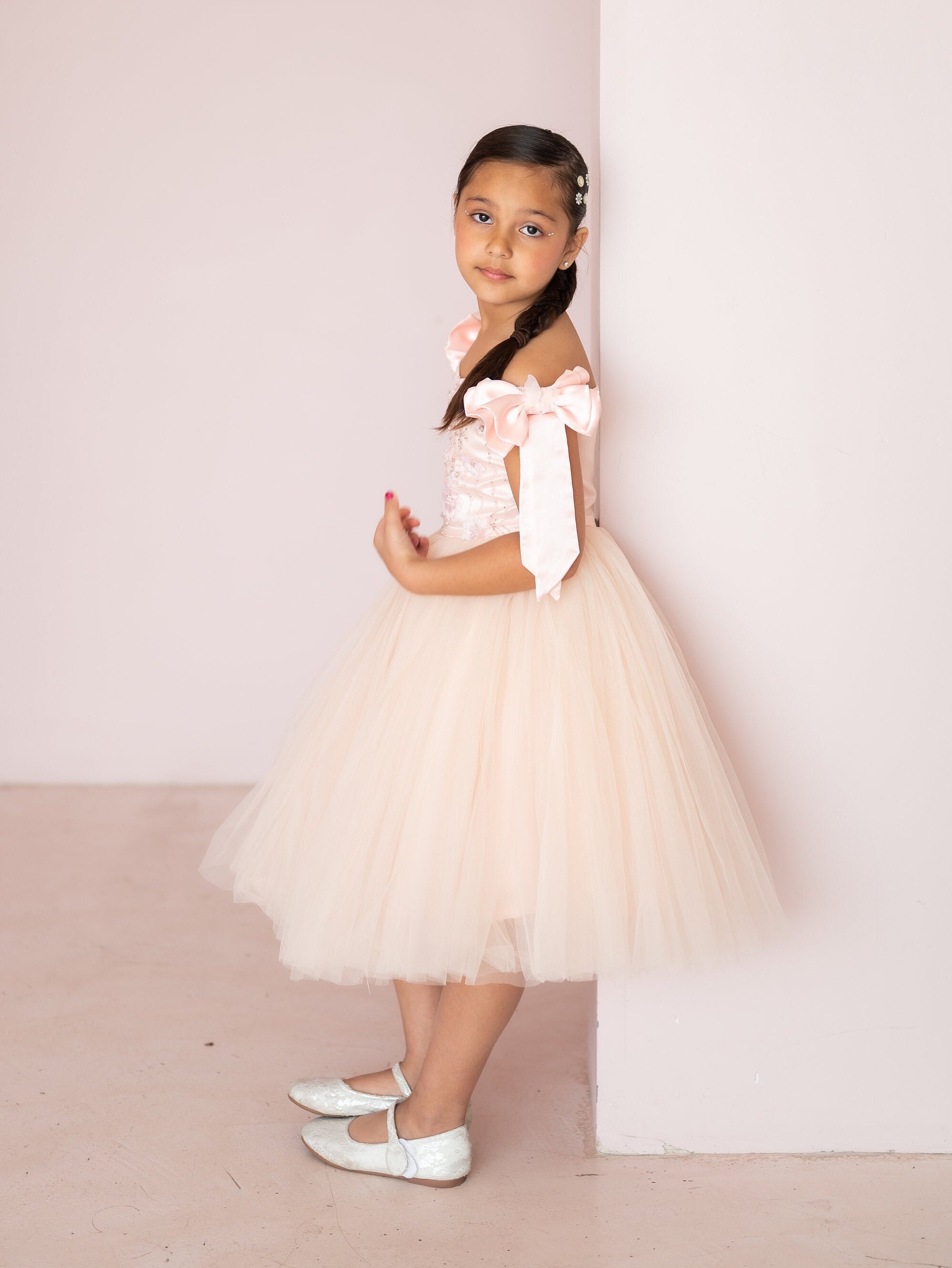 Girl Peach Dress /sequin Dress/ Hand Embroidery Fabric/peach - Etsy