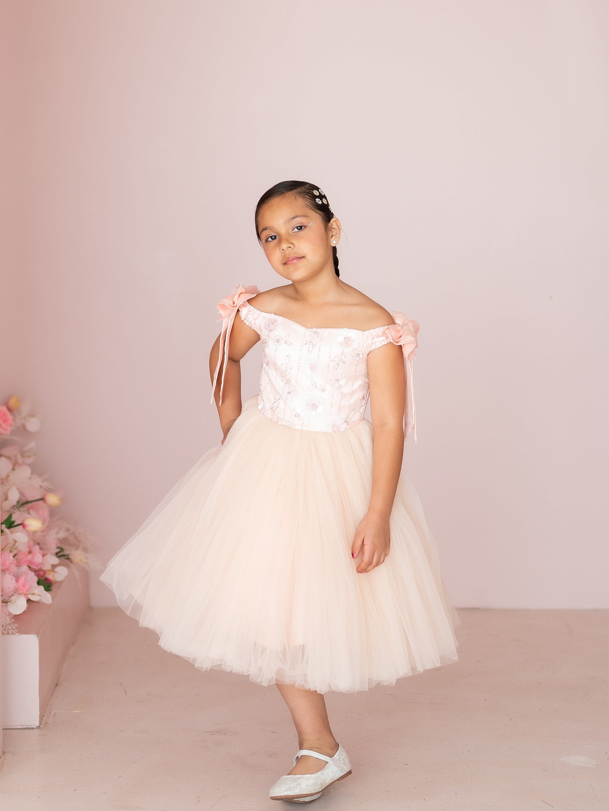 Girl Peach Dress /sequin Dress/ Hand Embroidery Fabric/peach - Etsy
