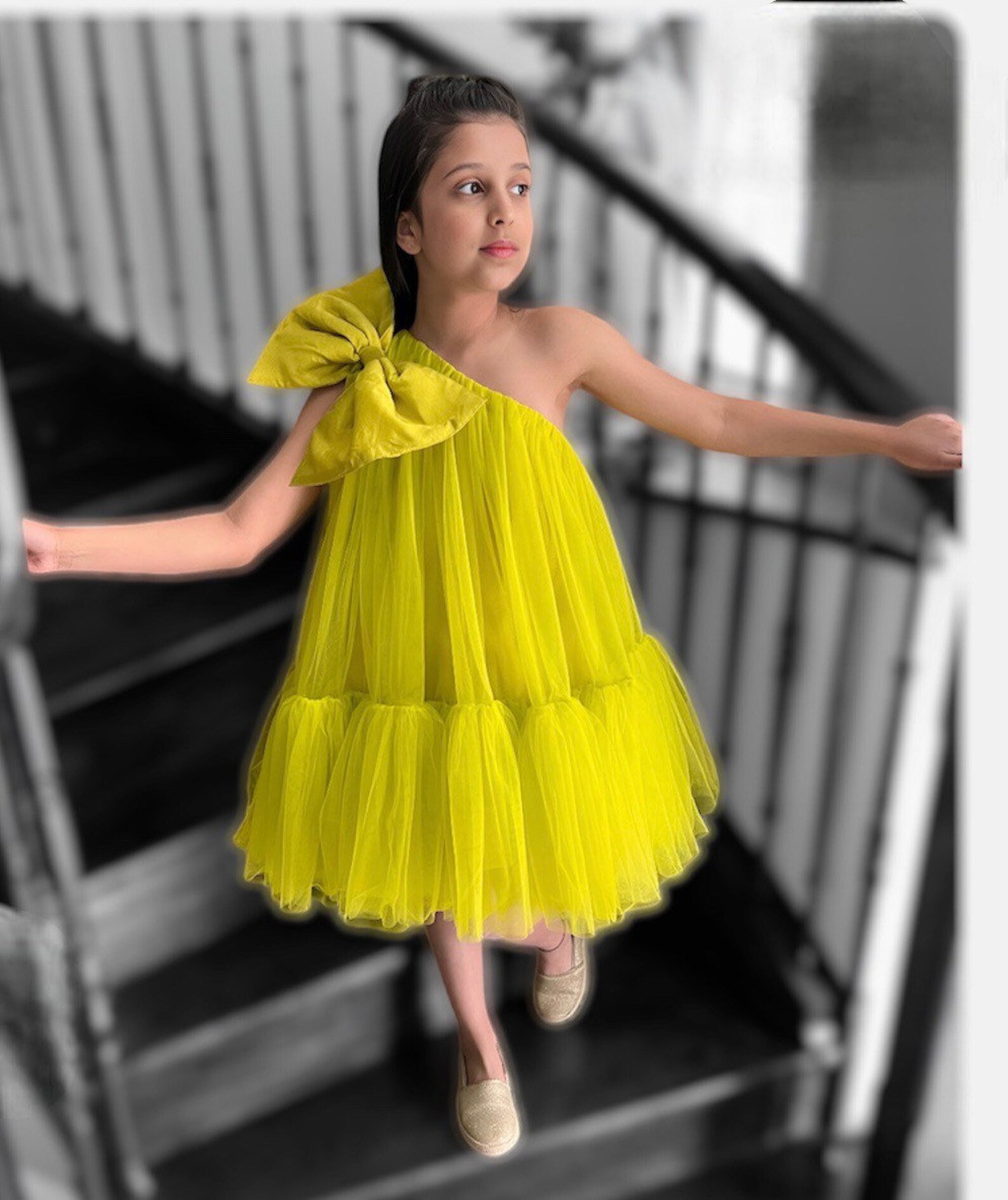 Girls Dress/one Shoulder Dress/princess Dress/party Dress/ Green Dress ...