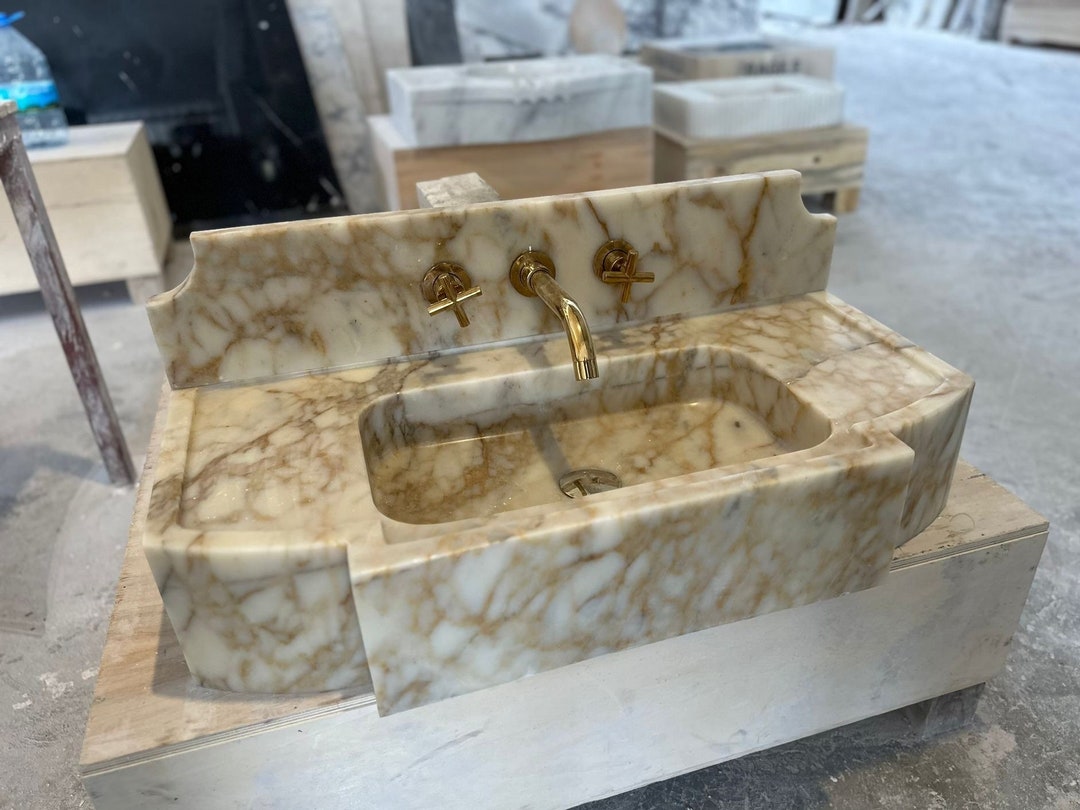 Calacatta Gold Marble Sink, Powder Room Sink, Custom Order Washbasin ...