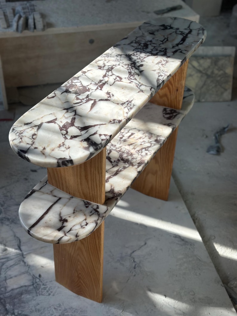 Handmade Calacatta Viola Marble & Oak Console Table - Modern Entryway ...