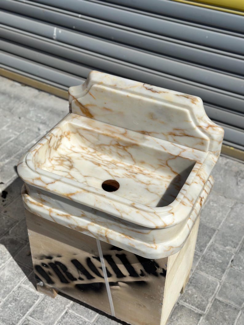 Calacatta Gold Marble Sink: Custom Design Wall Mount Basin, Fully ...