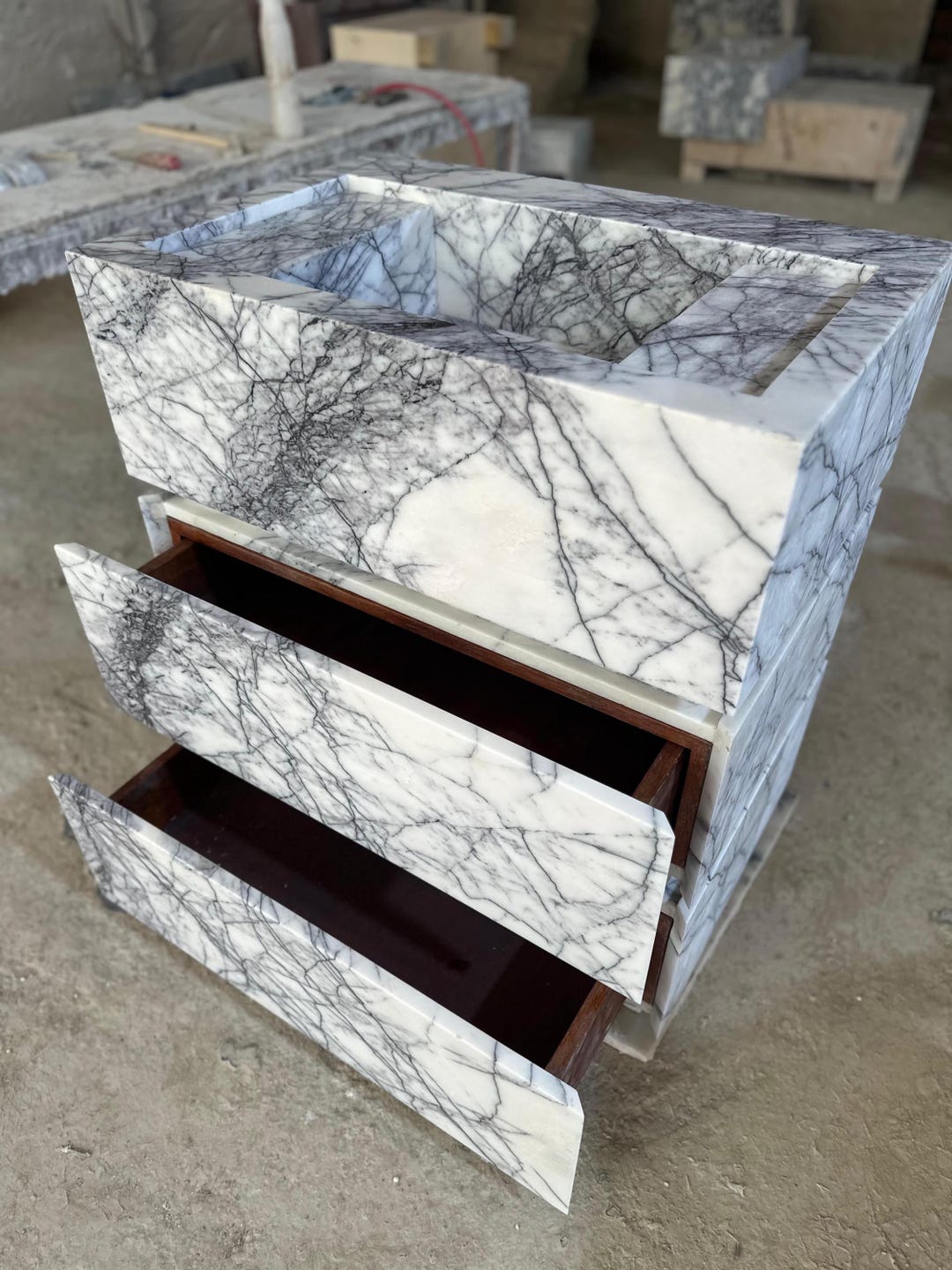 Marble Drawers With Sink, Lilac Marble Veneer Cabinet With Vanity Sink ...
