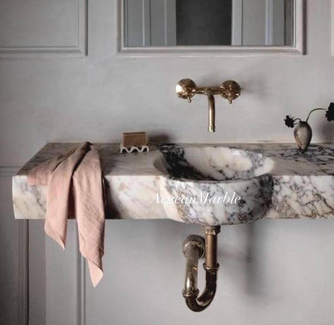 Calacatta Viola Marble Sink Basin: Antique Stone Powder Room Washbasin ...