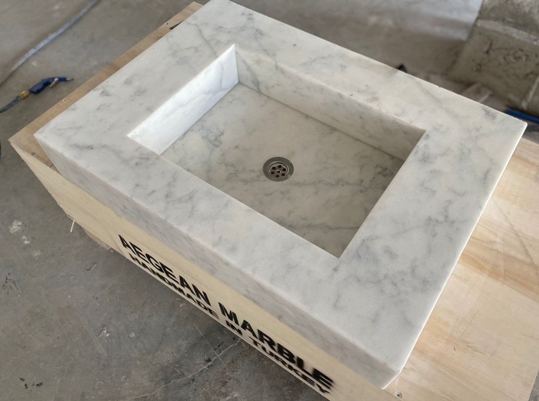 Handmade Carrara Marble Sink: Wall Mount Washbasin (21”x30”x5”) - Etsy