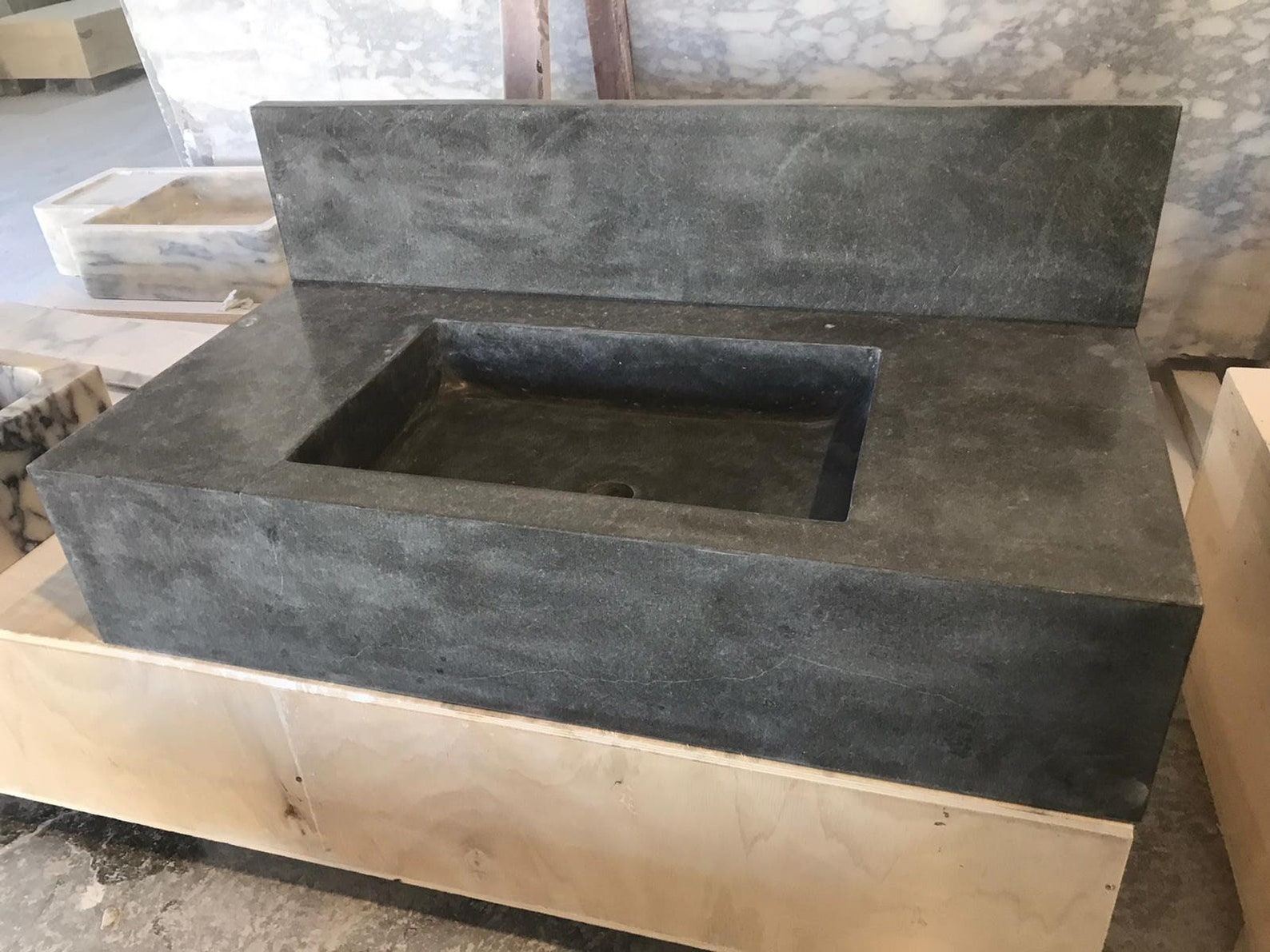 Customizable Basalt Stone Farmhouse Sink: Black Marble, Wall Mount - Etsy