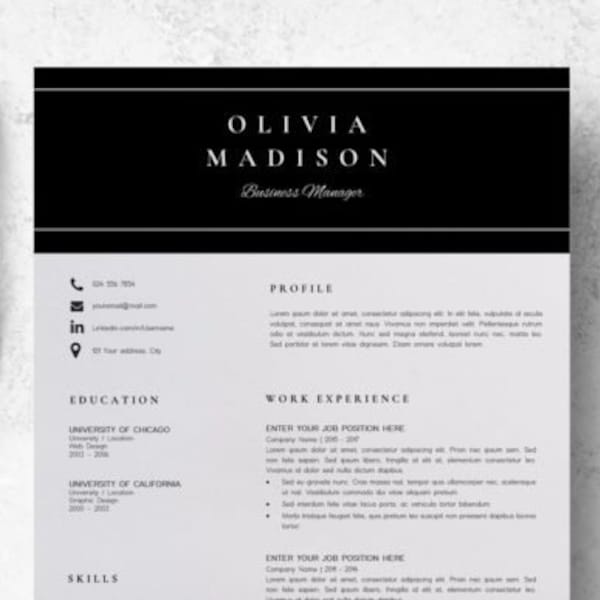 Resume Template Olivia - Etsy