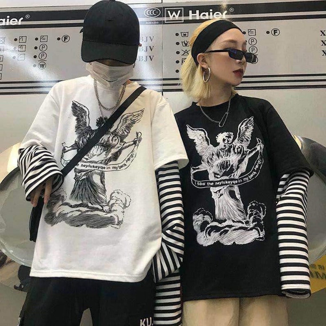 Gothic Angels Layered Graphic Tee Unisex Eboy Harajuku Grunge Egirl ...