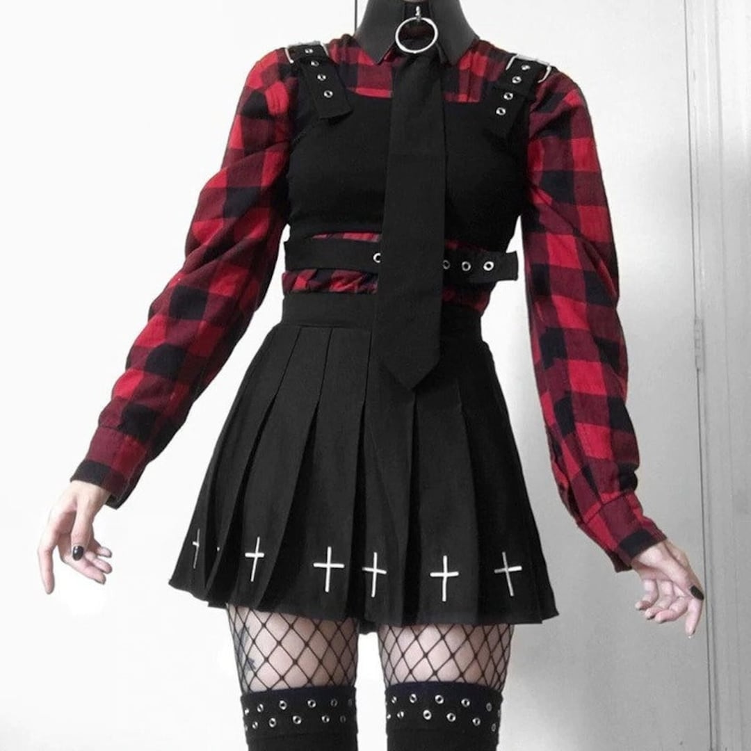Gothic Skirt Goth High Waist Mini Black Skirts Gothic Streetwear Cross ...