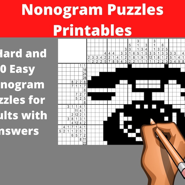 21 Hard and 50 Easy Nonogram Puzzles for Adults With Answers Instant ...