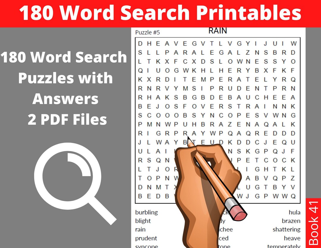 180 Word Search Printable - Word Search Puzzle With Answers - Instant Download - Etsy