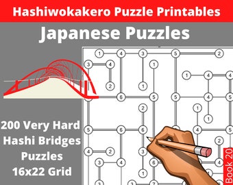 Hard Hashi Bridges Puzzles Printable PDF 200 Hashiwokakero Japanese Puzzles With Answers Instant Download Etsy