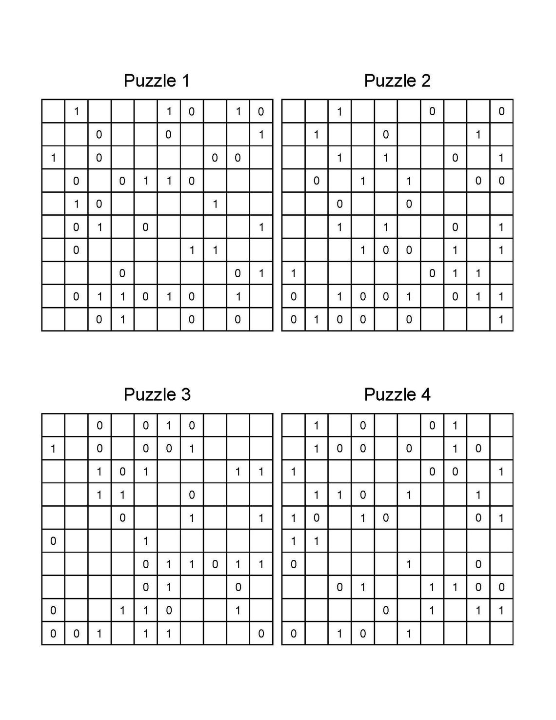 Binario Puzzles Printable PDF - 500 Binary Puzzles to Keep Your Brain ...