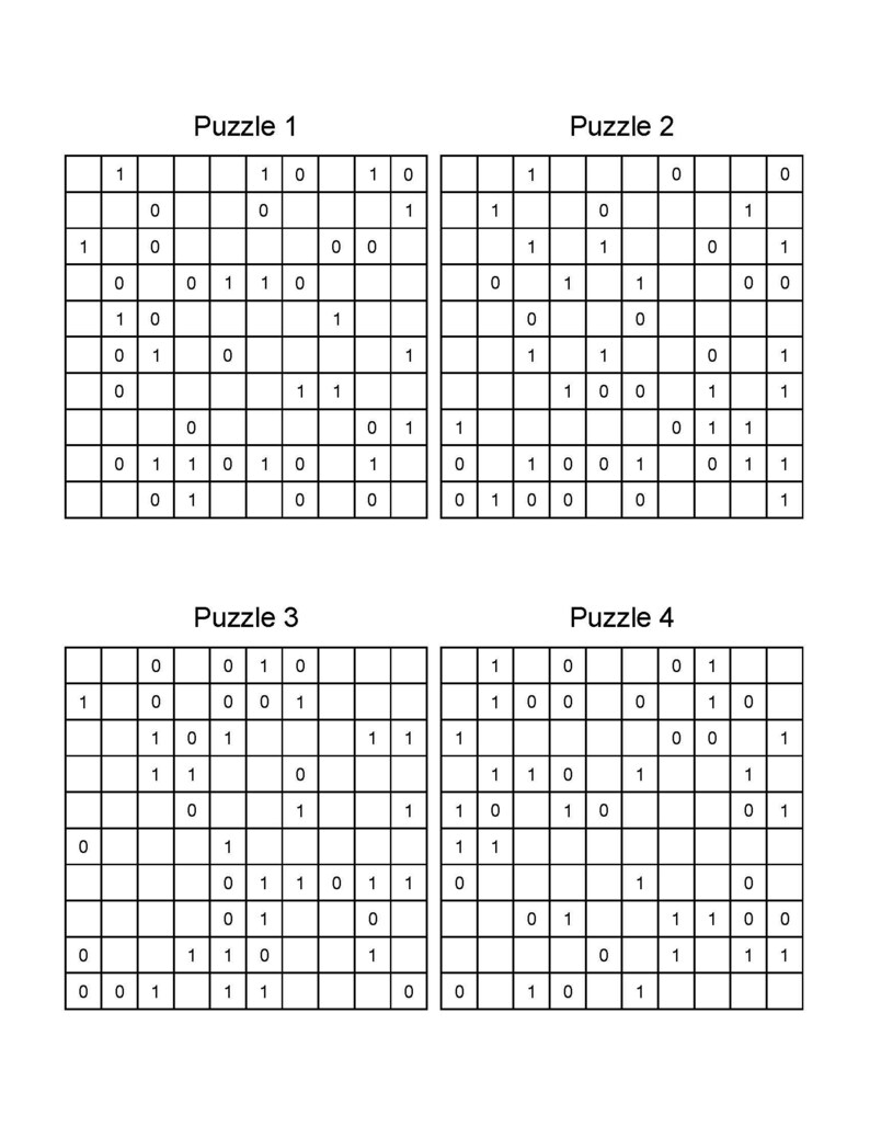 Binario Puzzles Printable PDF - 500 Binary Puzzles to Keep Your Brain ...