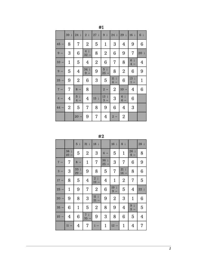 Easy Kakuro Sudoku Puzzles - 300 Printable PDF Japanese Puzzles for ...