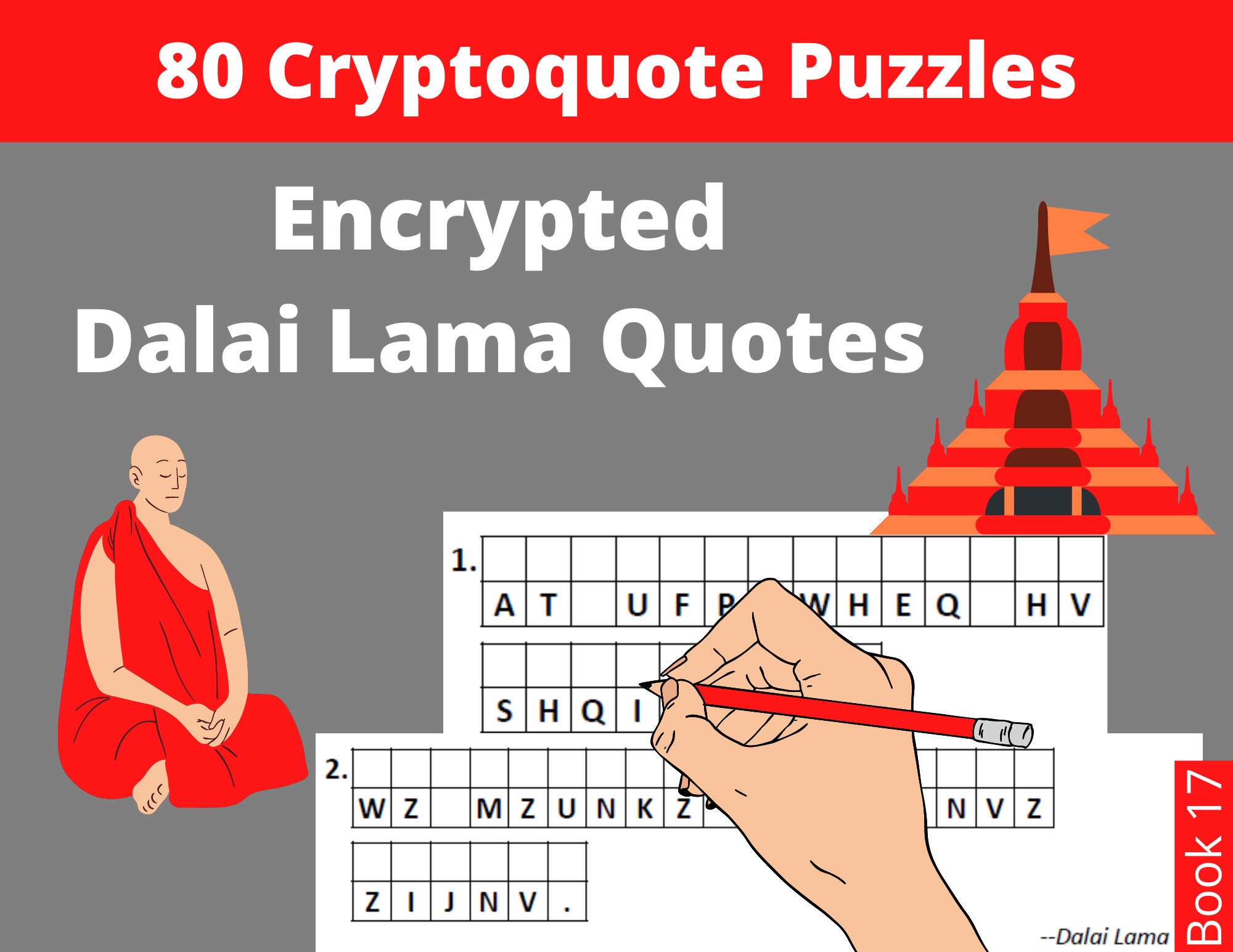 80 Dalai Lama Encrypted Quotes Printable PDF - Adult Activiy Book With ...