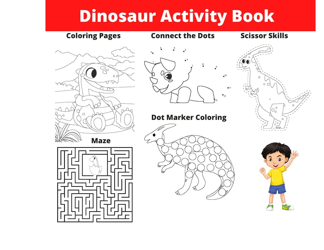 Dinosaur Activity Book for Kids: Dinosaur Coloring Pages, Cut and Paste ...
