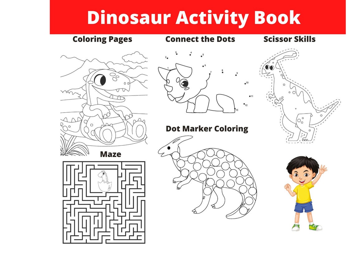 Dinosaur Activity Book for Kids: Dinosaur Coloring Pages, Cut and Paste ...