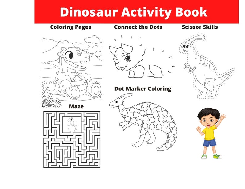 Dinosaur Activity Book for Kids: Dinosaur Coloring Pages, Cut and Paste ...